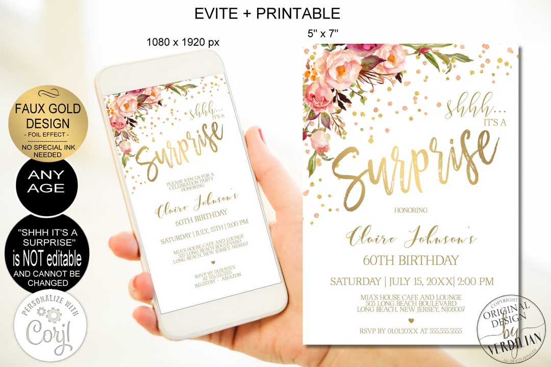 Surprise Birthday Invitation for Women, Surprise Party Invitation ...