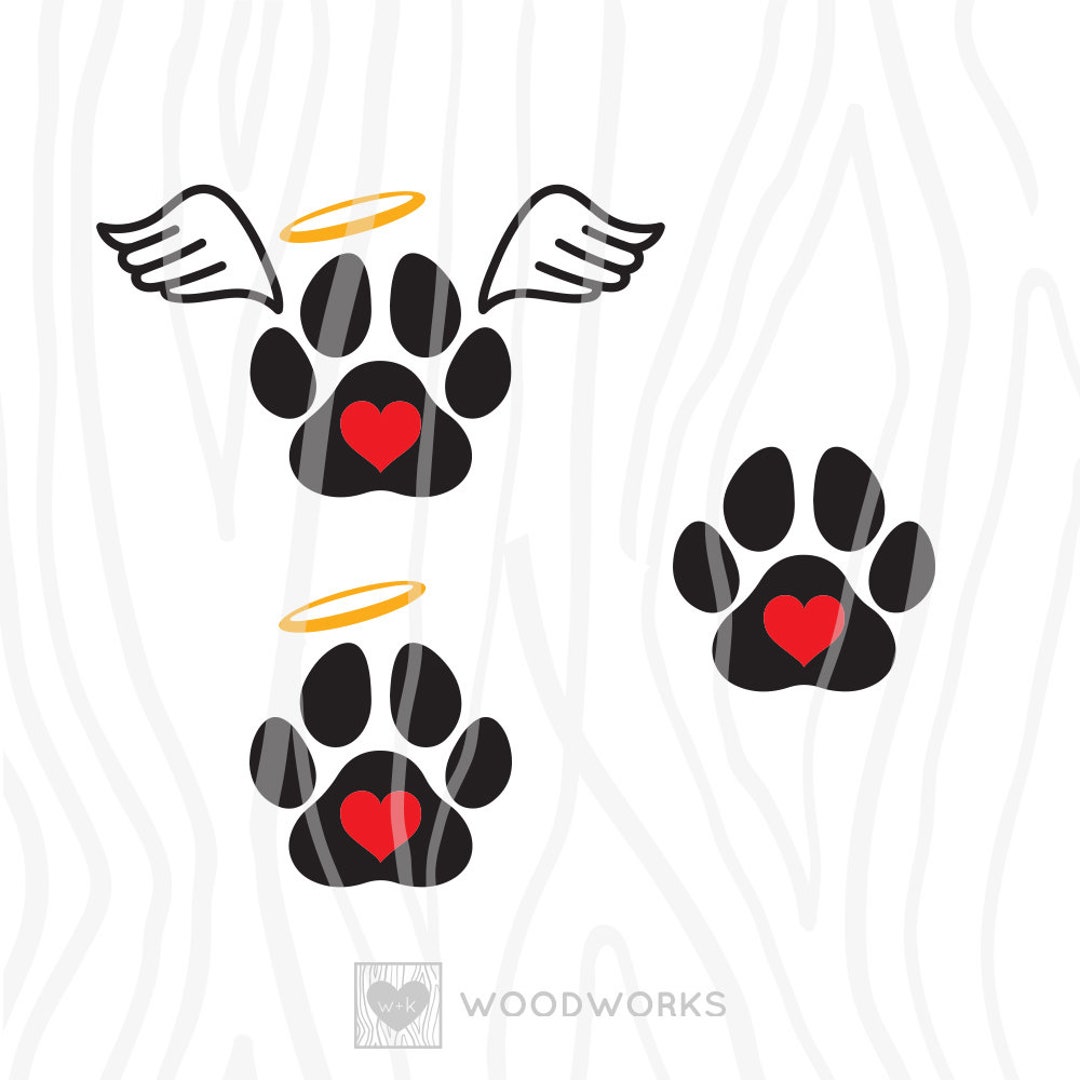 SVG / DXF - 3 Pack: Memorial Angel Pet Paw Print (design 1), With Halo ...