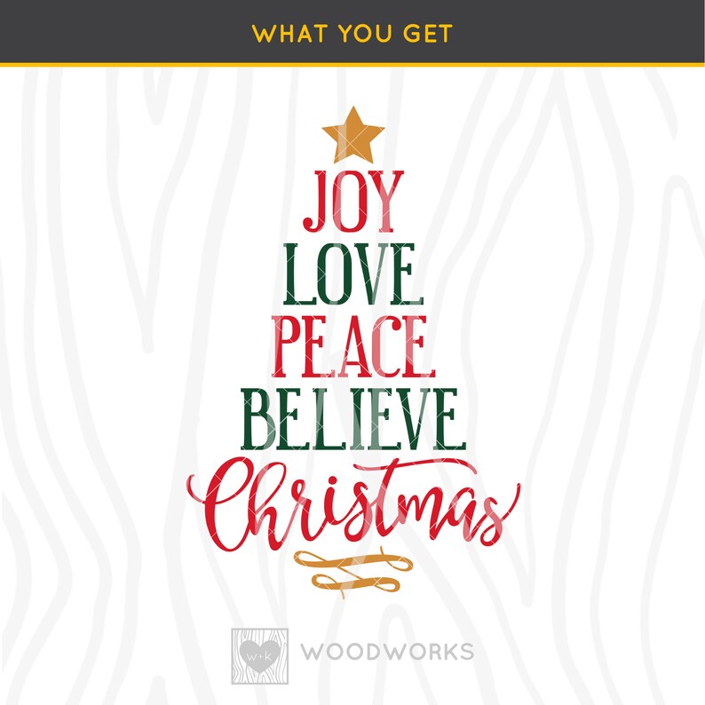 SVG / DXF - Cute Christmas Tree "joy Love Peace Believe Christmas Tree ...