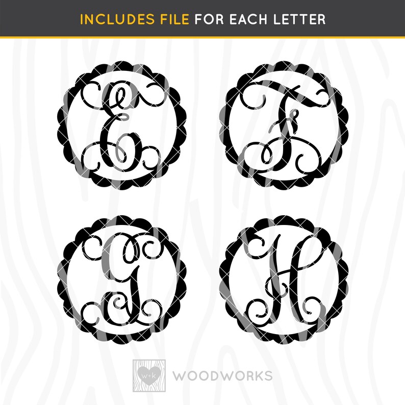 SVG / DXF - A to Z Alphabet "scallop Circle Script Letter Initial" Cut ...