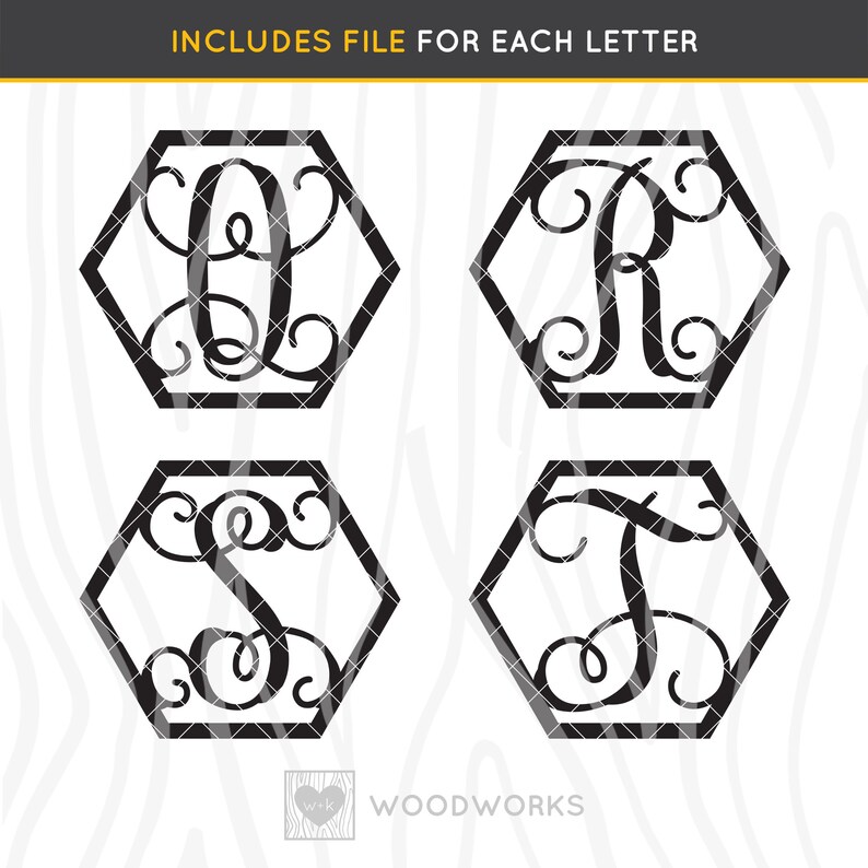 SVG / DXF A to Z Alphabet hexagon Script Letter - Etsy