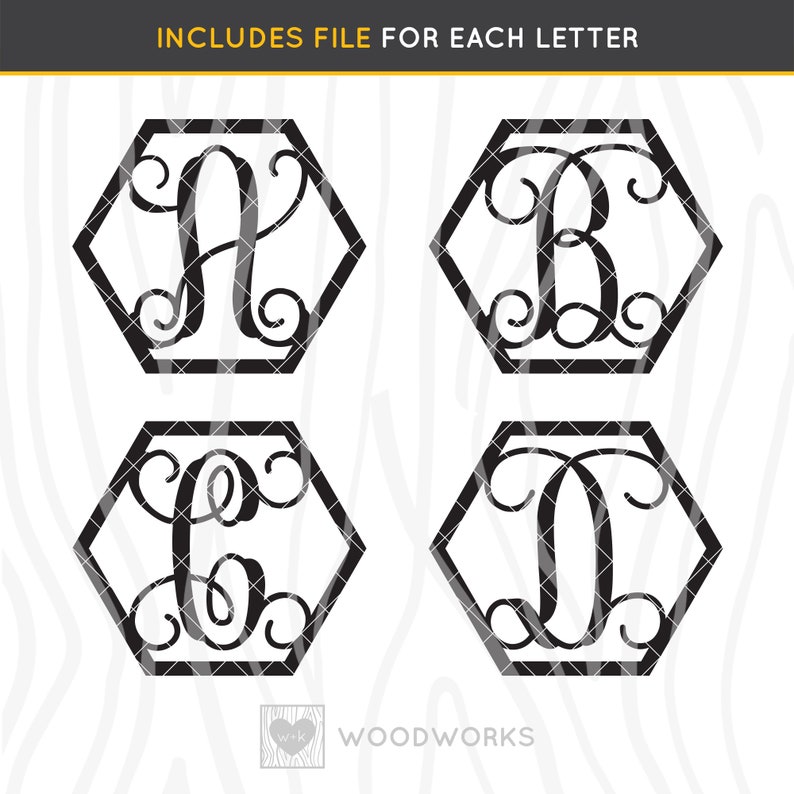 SVG / DXF A to Z Alphabet hexagon Script Letter - Etsy