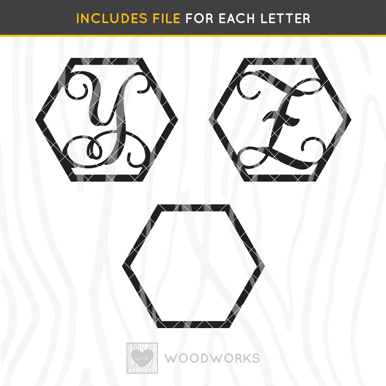 SVG / DXF - A to Z Alphabet "hexagon Script Letter Initial" Cut File ...