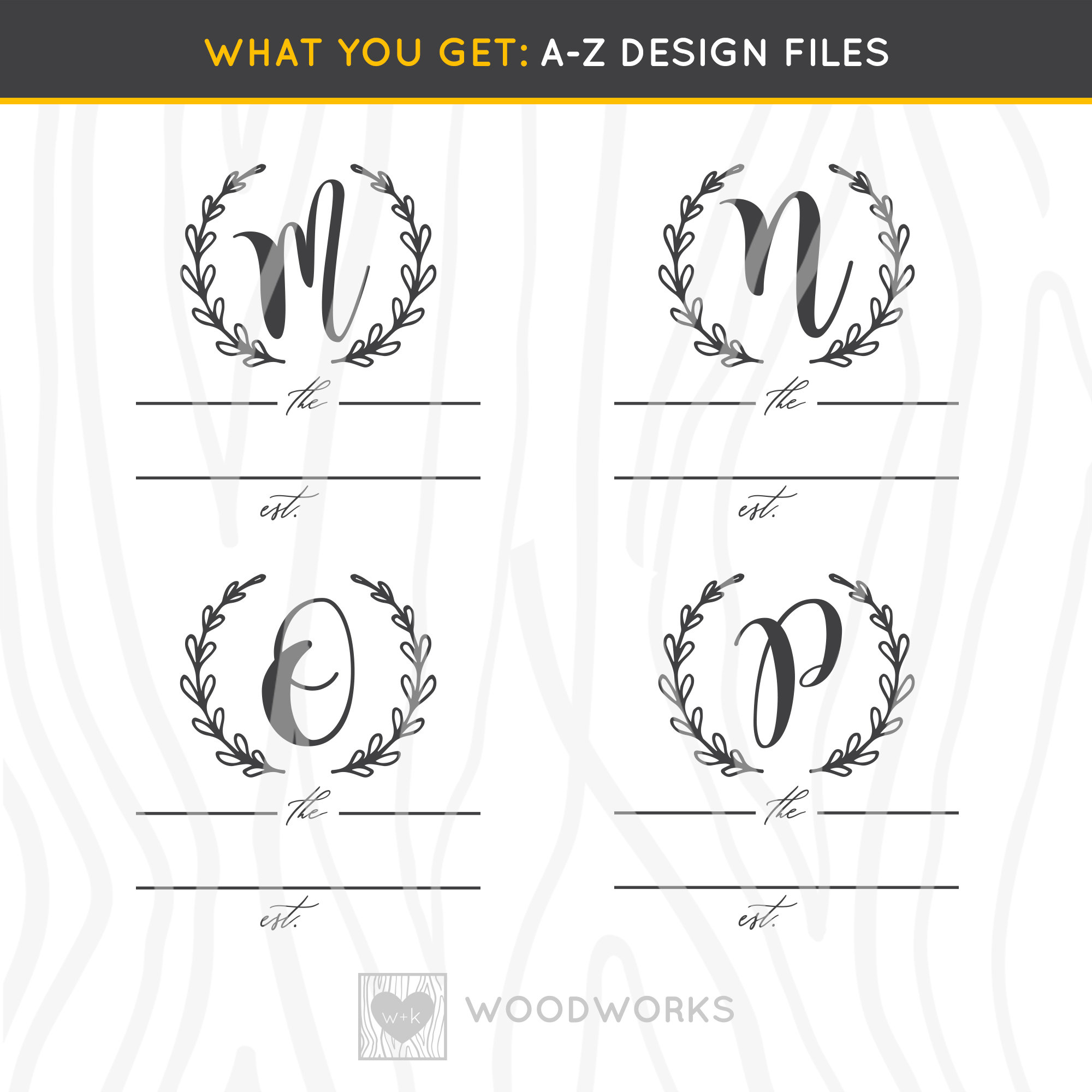 SVG / DXF - A to Z Alphabet "script Leaf Last Name Farmhouse Sign" Set ...