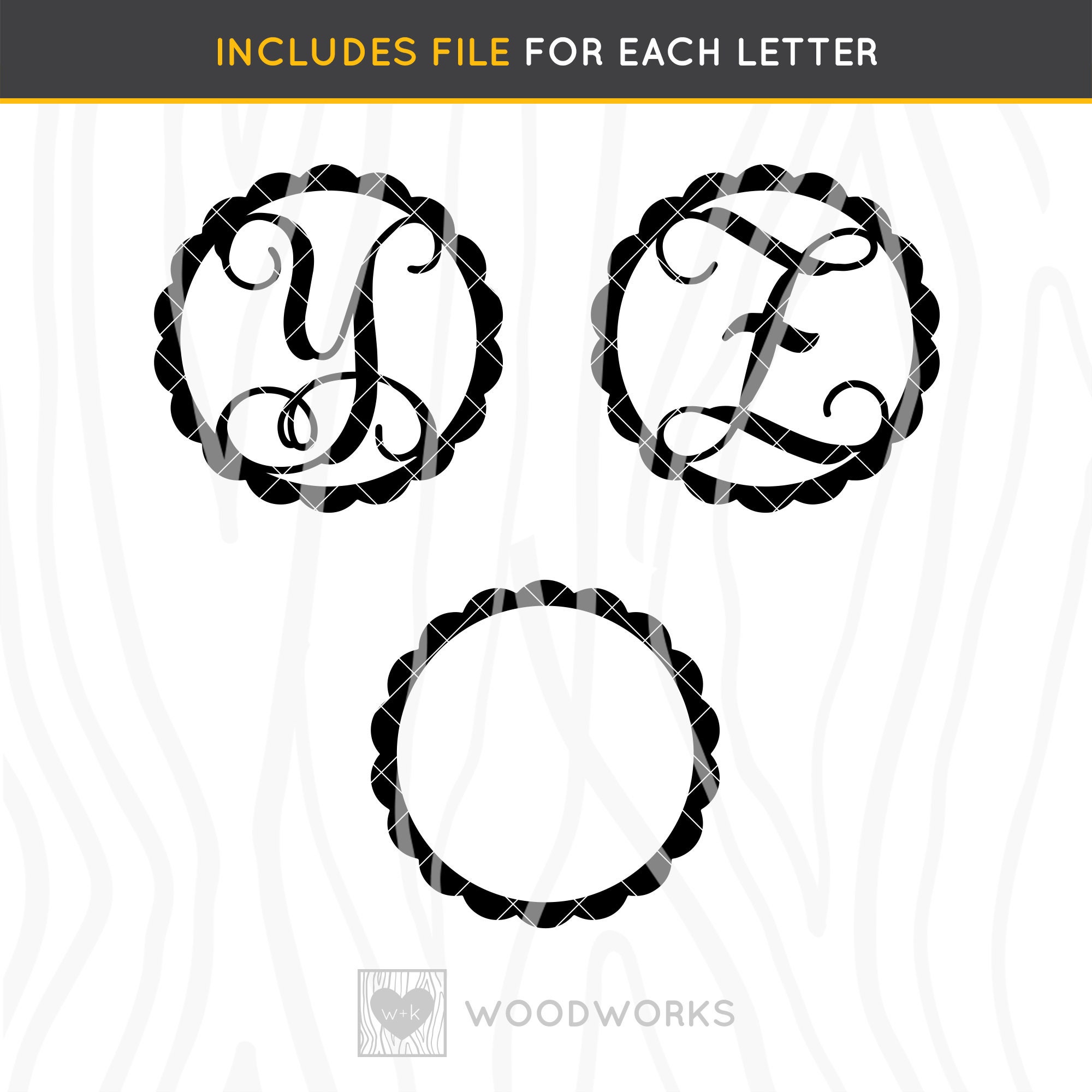 SVG / DXF A to Z Alphabet scallop Circle Script Letter - Etsy