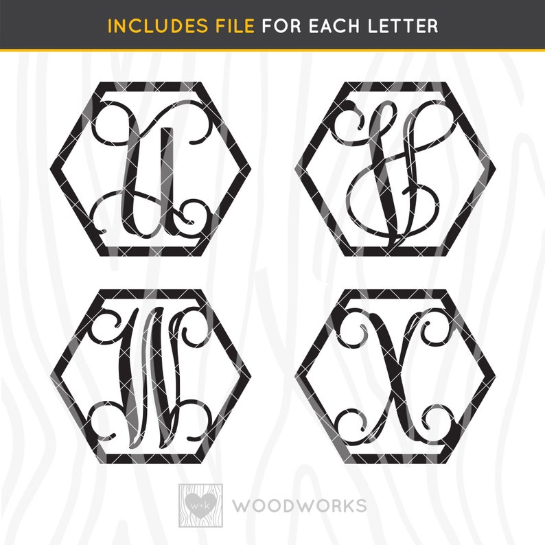 SVG / DXF A to Z Alphabet hexagon Script Letter - Etsy