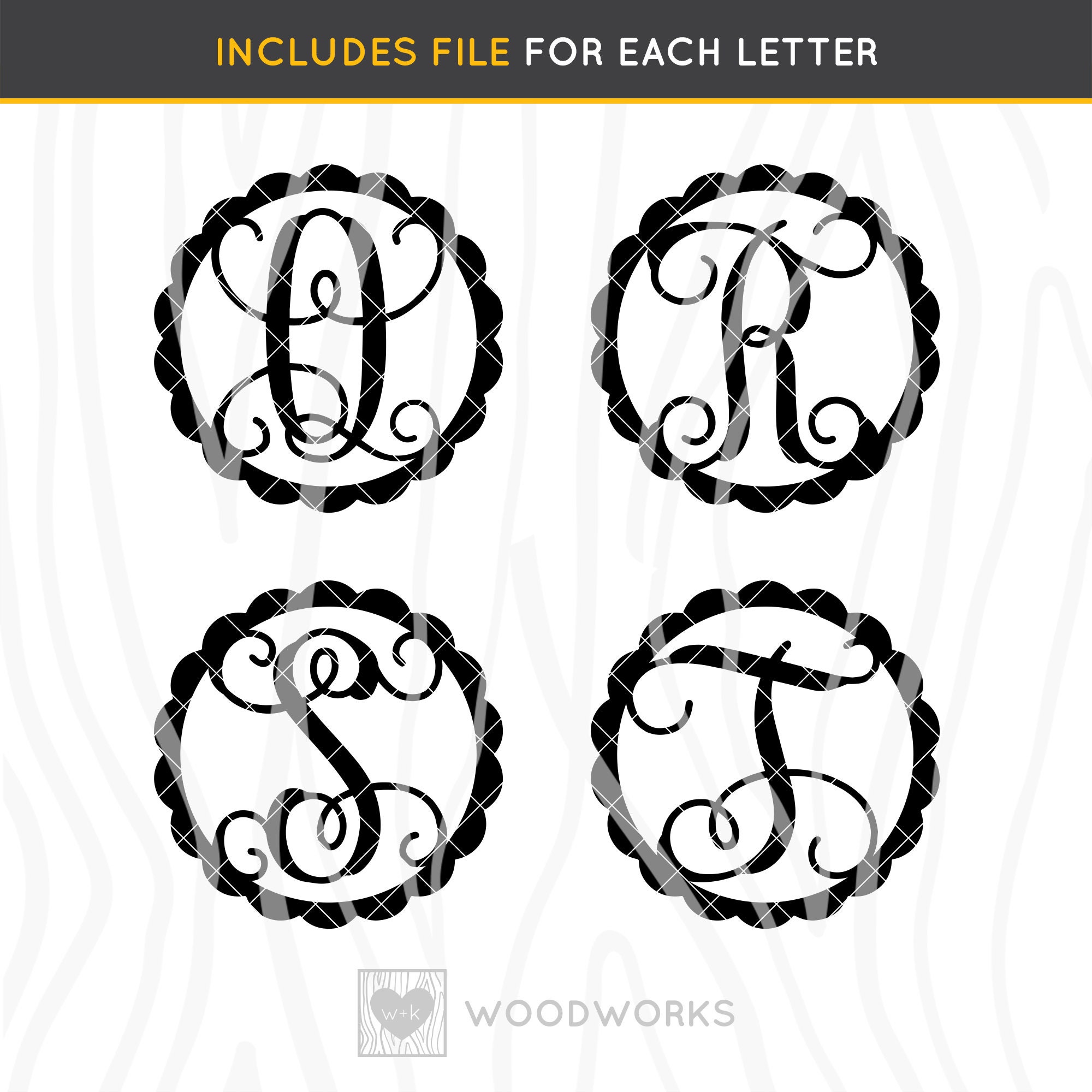 SVG / DXF - A to Z Alphabet "scallop Circle Script Letter Initial" Cut ...