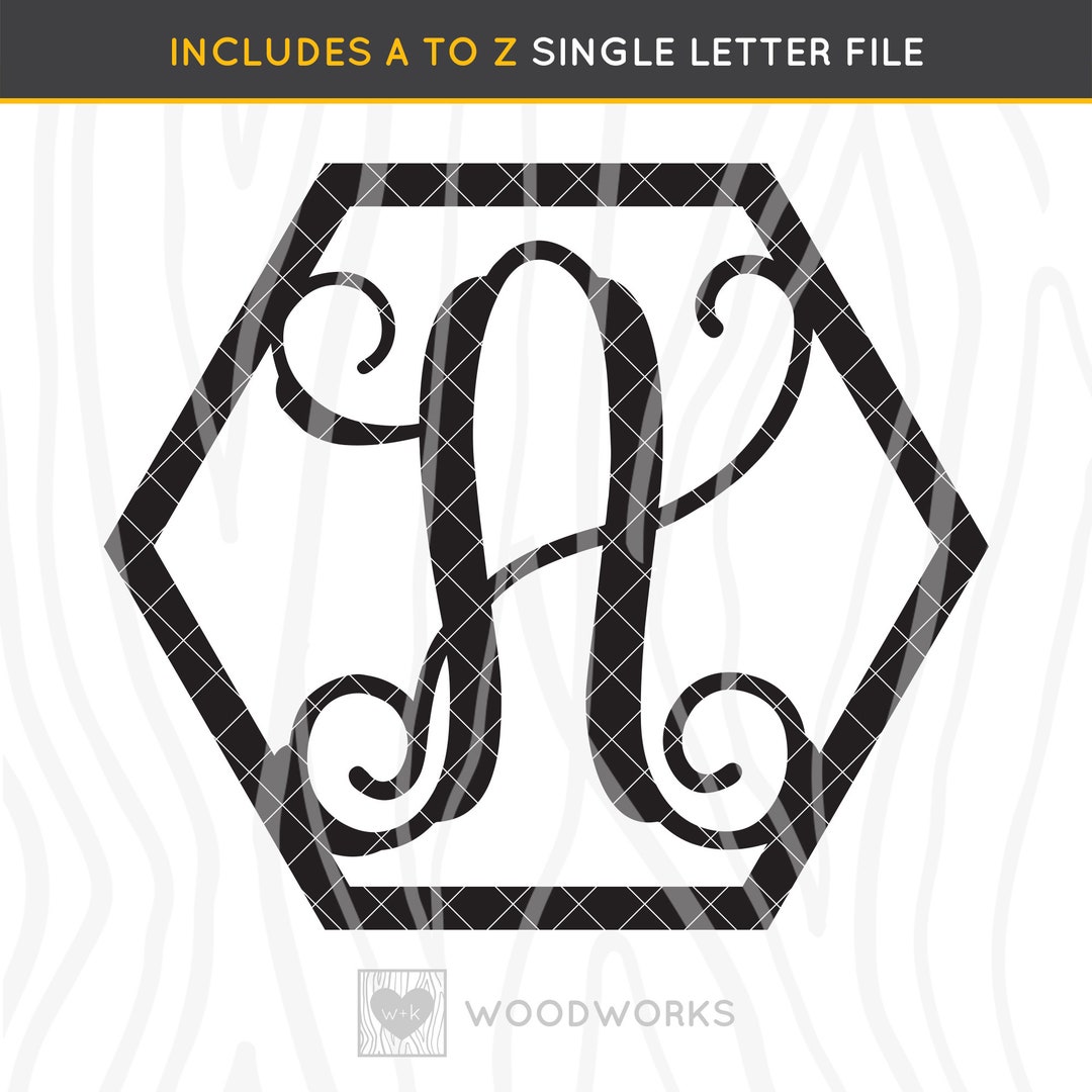 SVG / DXF - A to Z Alphabet "hexagon Script Letter Initial" Cut File ...