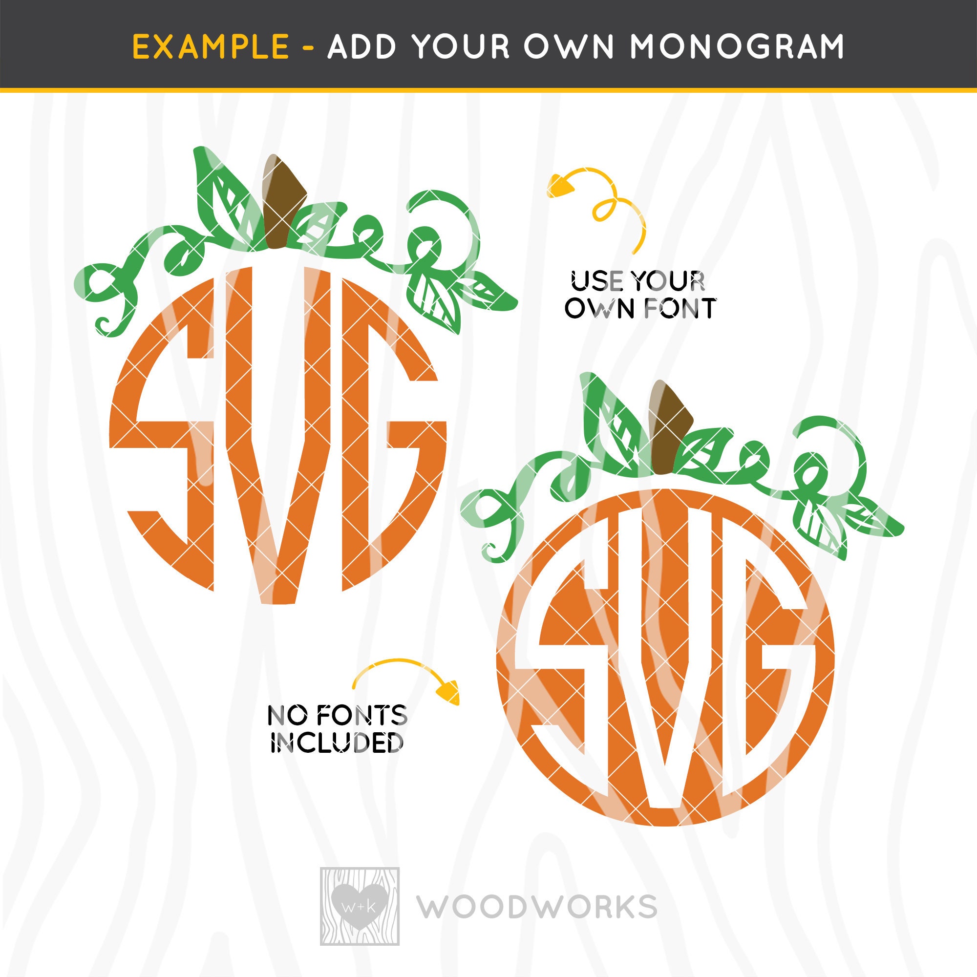 2 Pack: SVG / DXF Cute DIY Fall Monogram pumpkin Stem - Etsy