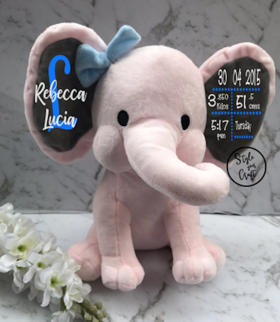 Elephant Birth Stats, Personalised Elephant, Birth Announcement, Baby ...
