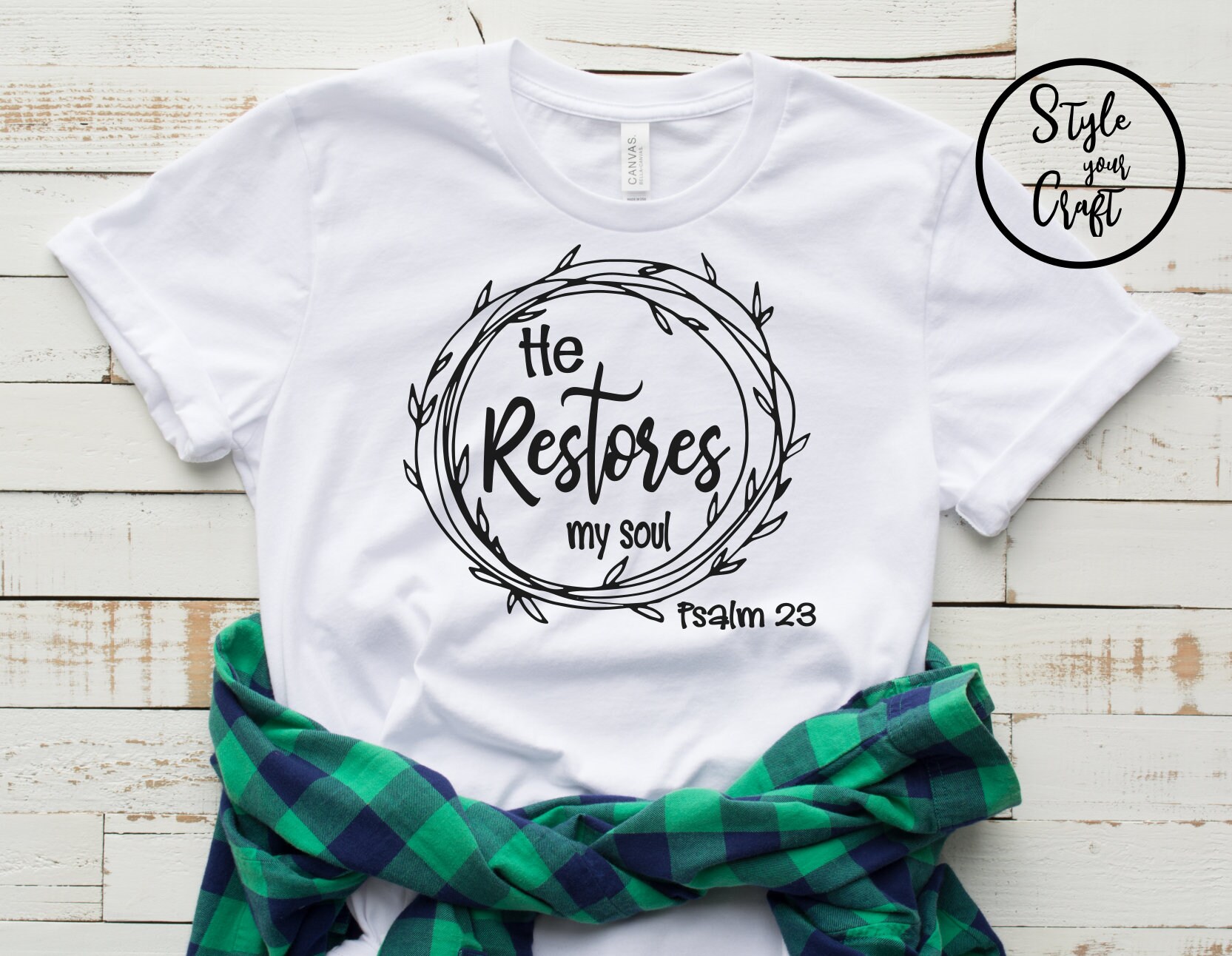 Wall Décor biblical quote svg He restores my soul svg religious decal ...