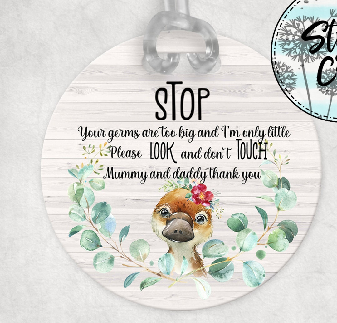 Platupus Pram Tag, Stop Big Germs, Don't Touch Pram Tag, Double Sided ...