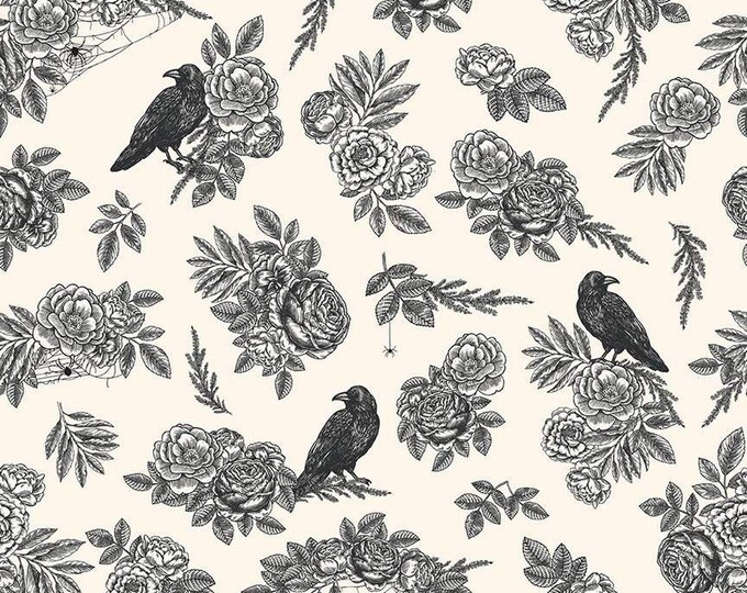 Sophisticated Halloween Floral Raven, Cream | Half Yard Listing - Etsy