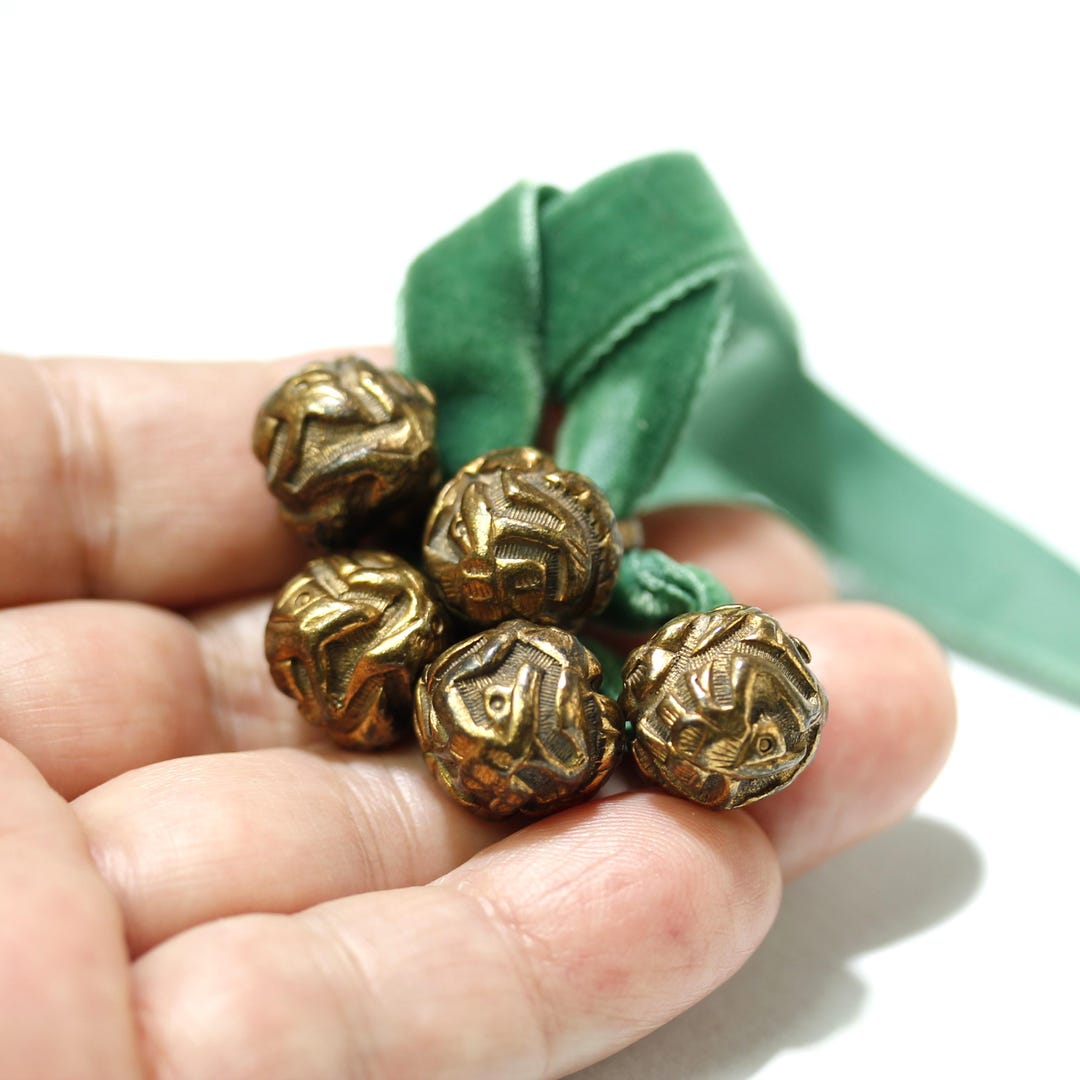 Qing Dynasty Gilt Brass Buttons With Phoenix and Flowers, Set of 5 ...