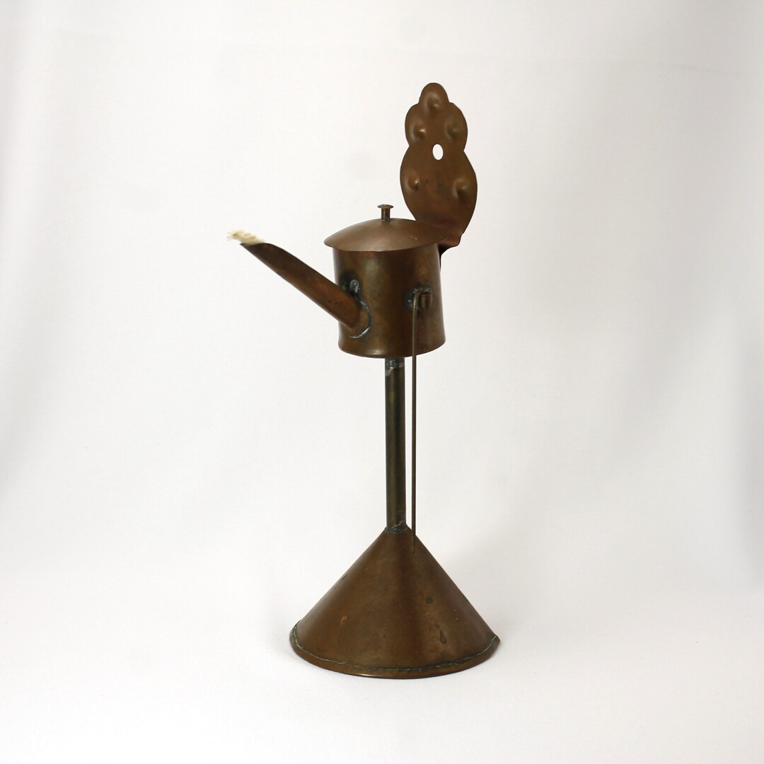 Vintage Handmade Copper Wicked Oil Lamp, Wall Hanging or Standing ...