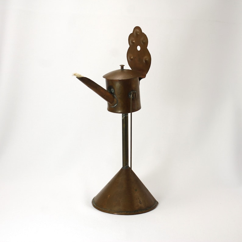 Vintage Handmade Copper Wicked Oil Lamp, Wall Hanging or Standing ...