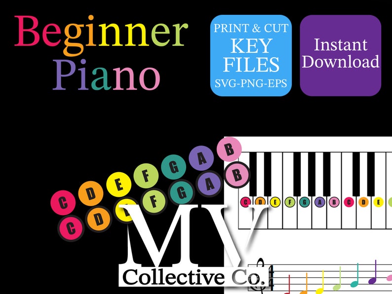 Beginner Piano Colour Coded Keys, DIY Key Stickers Print Cut Files ...