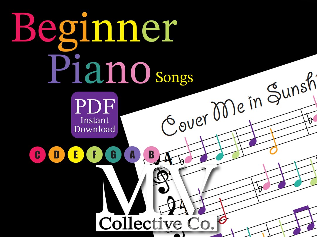Beginner Piano Colour Coded Music, Kids Learning Music Sheets, Instant ...