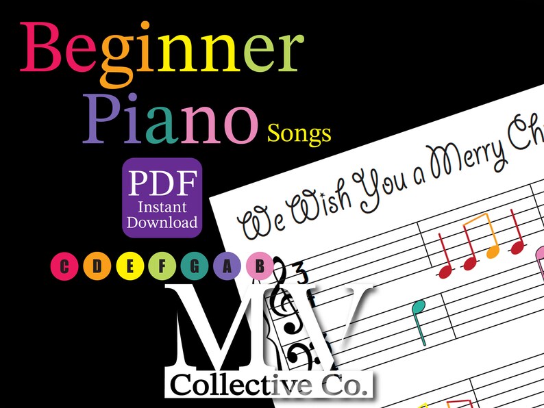 Beginner Piano Colour Coded Music, Kids Learning Music Sheets, Instant ...