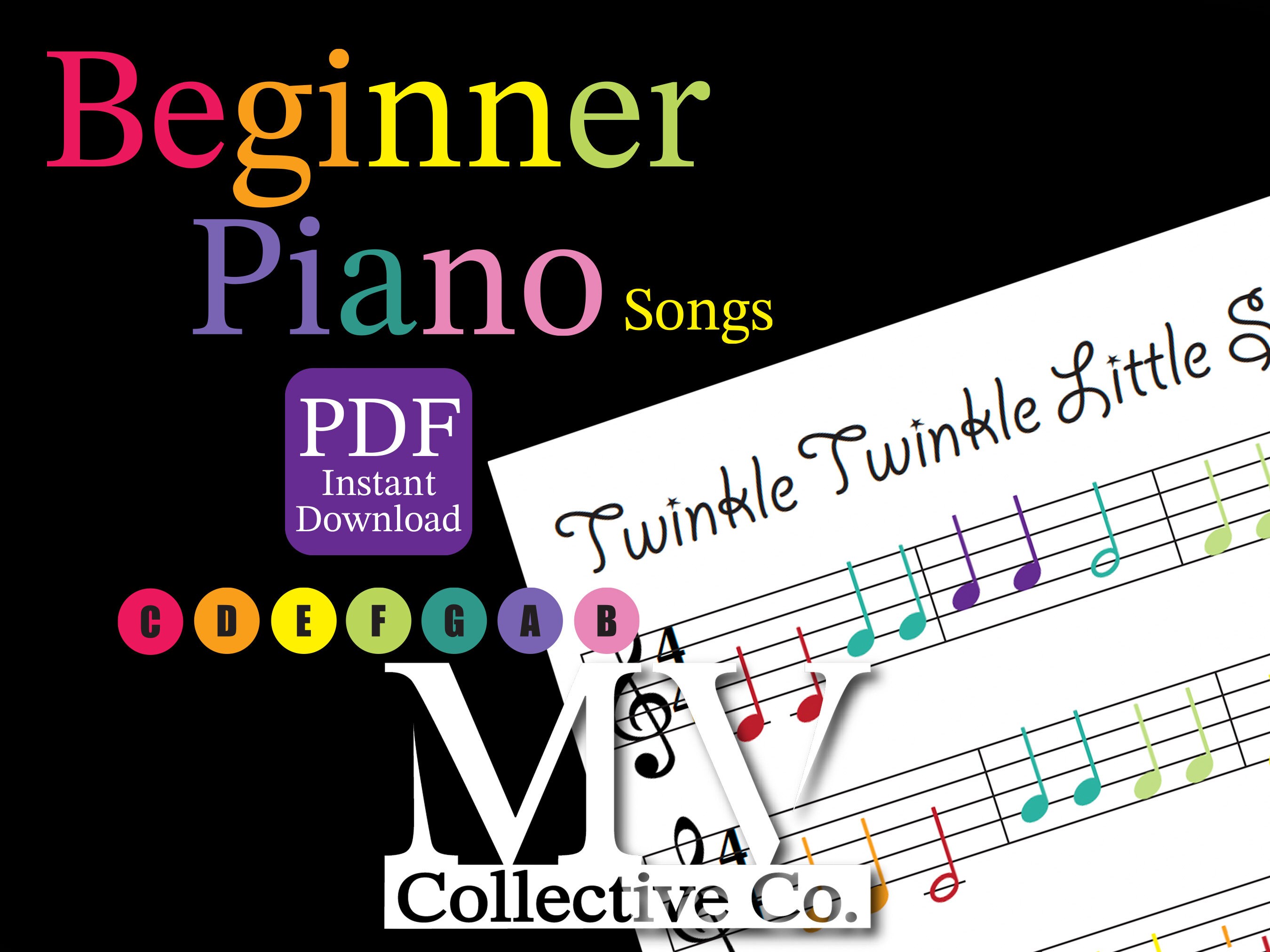 Beginner Piano Colour Coded Music, Kids Learning Music Sheets, Instant ...