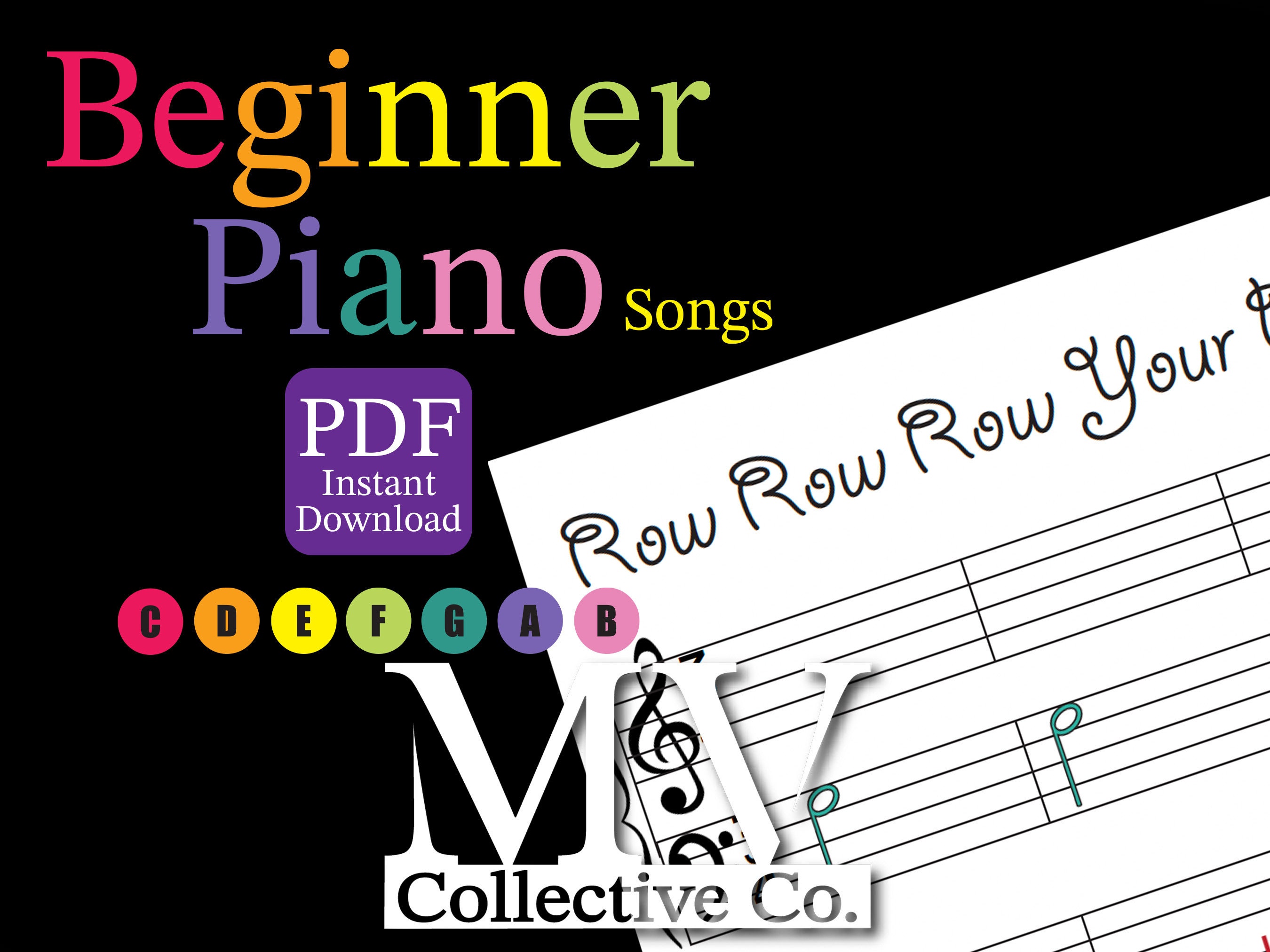 Beginner Piano Colour Coded Music, Kids Learning Music Sheets, Instant ...