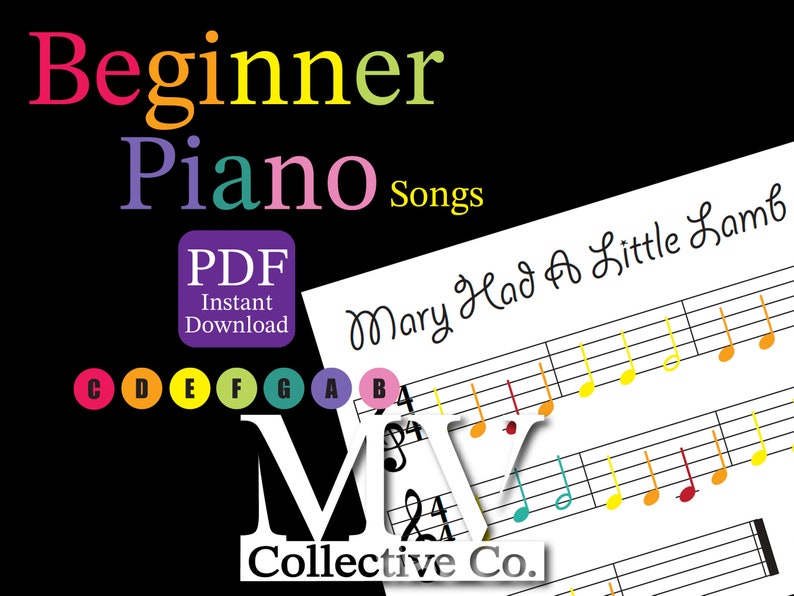 Beginner Piano Colour Coded Music, Kids Learning Music Sheets, Instant ...