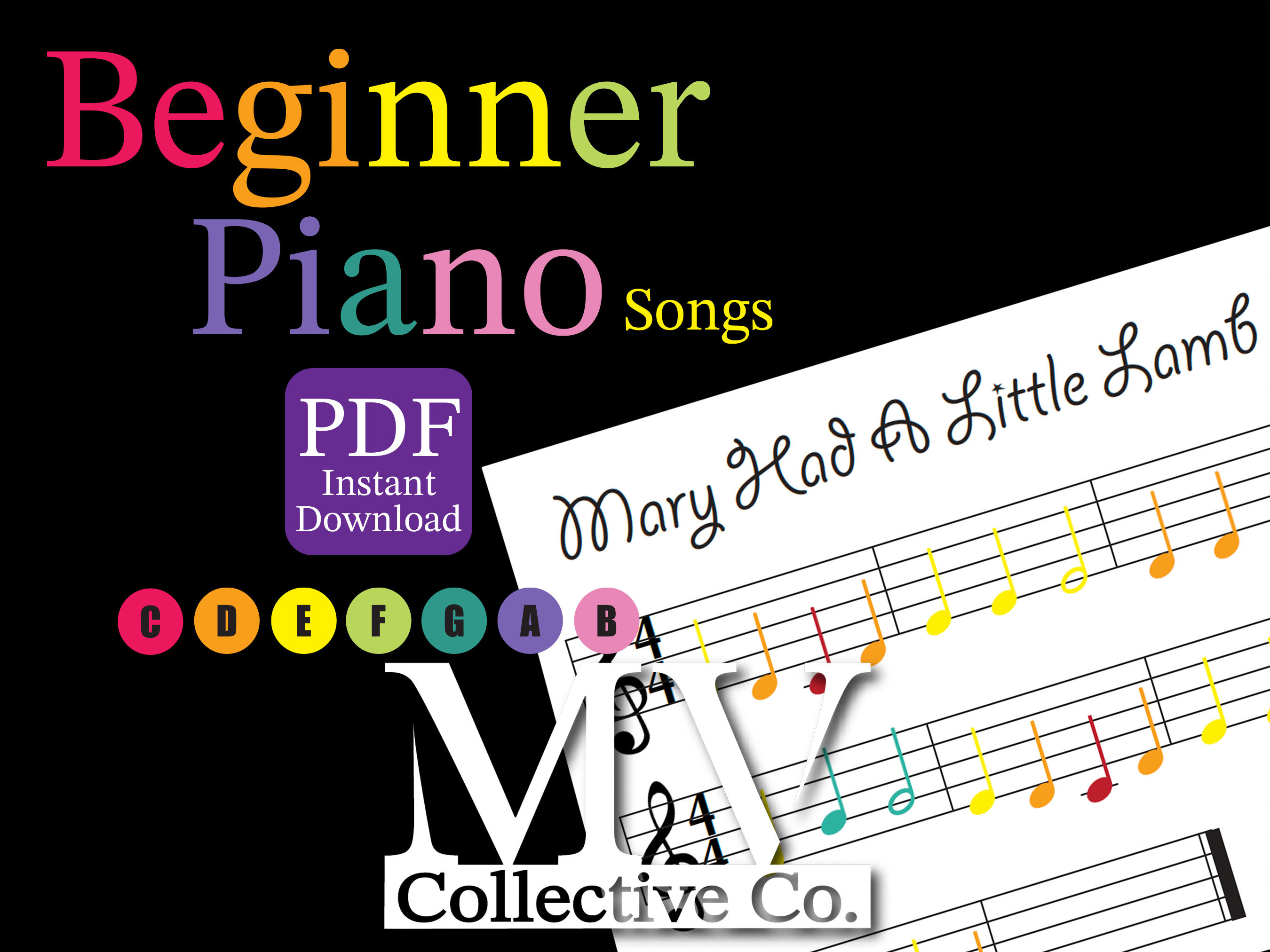 Beginner Piano Colour Coded Music, Kids Learning Music Sheets, Instant ...