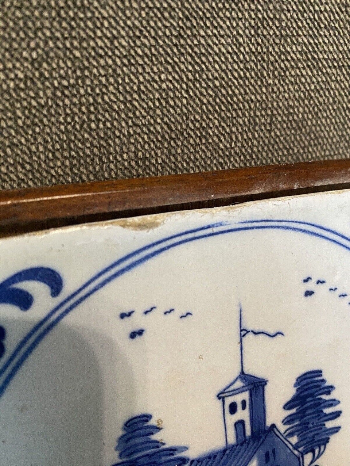 Antique Dutch Delft Blue White Tile Trivet Faience Church Painted Vtg ...