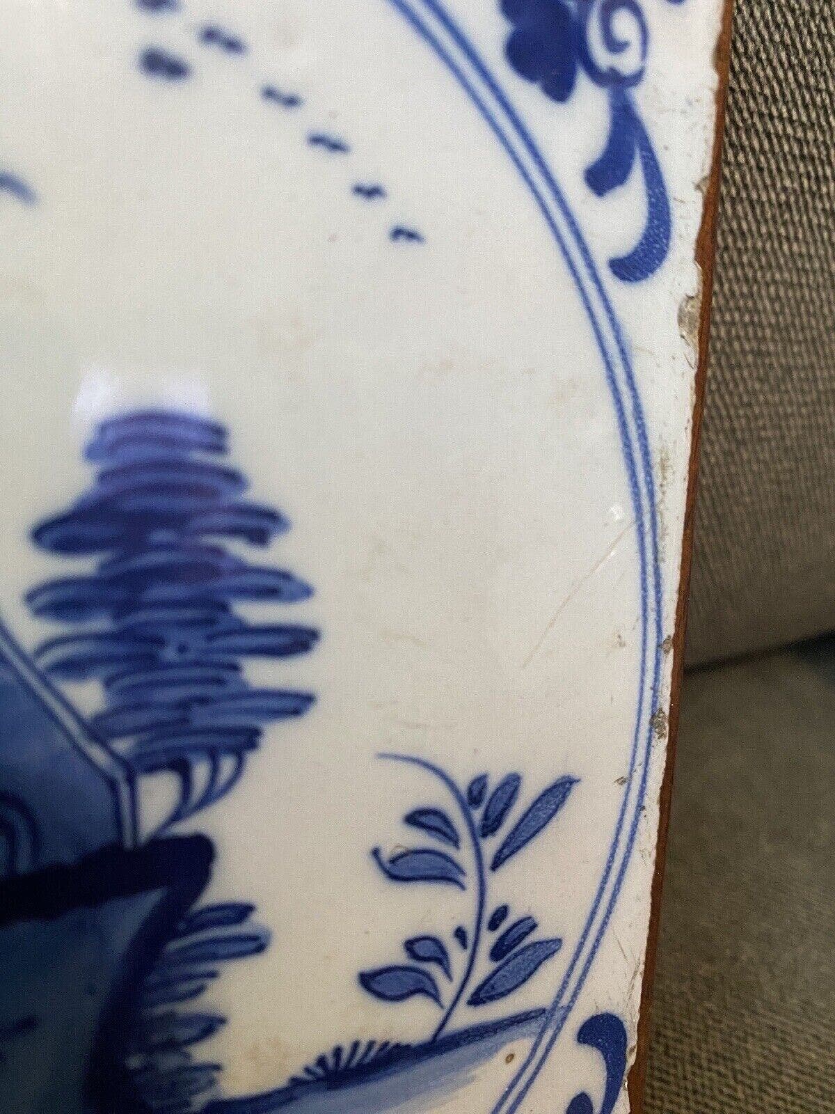 Antique Dutch Delft Blue White Tile Trivet Faience Church Painted Vtg ...