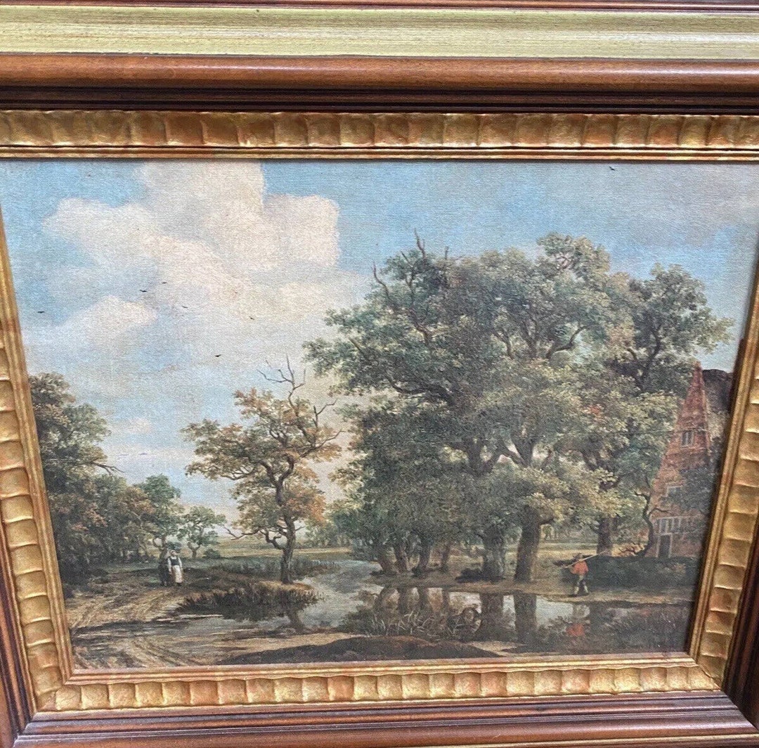 Vintage Meindert Hobbema Landscape Oil Painting Print Dutch Trees ...