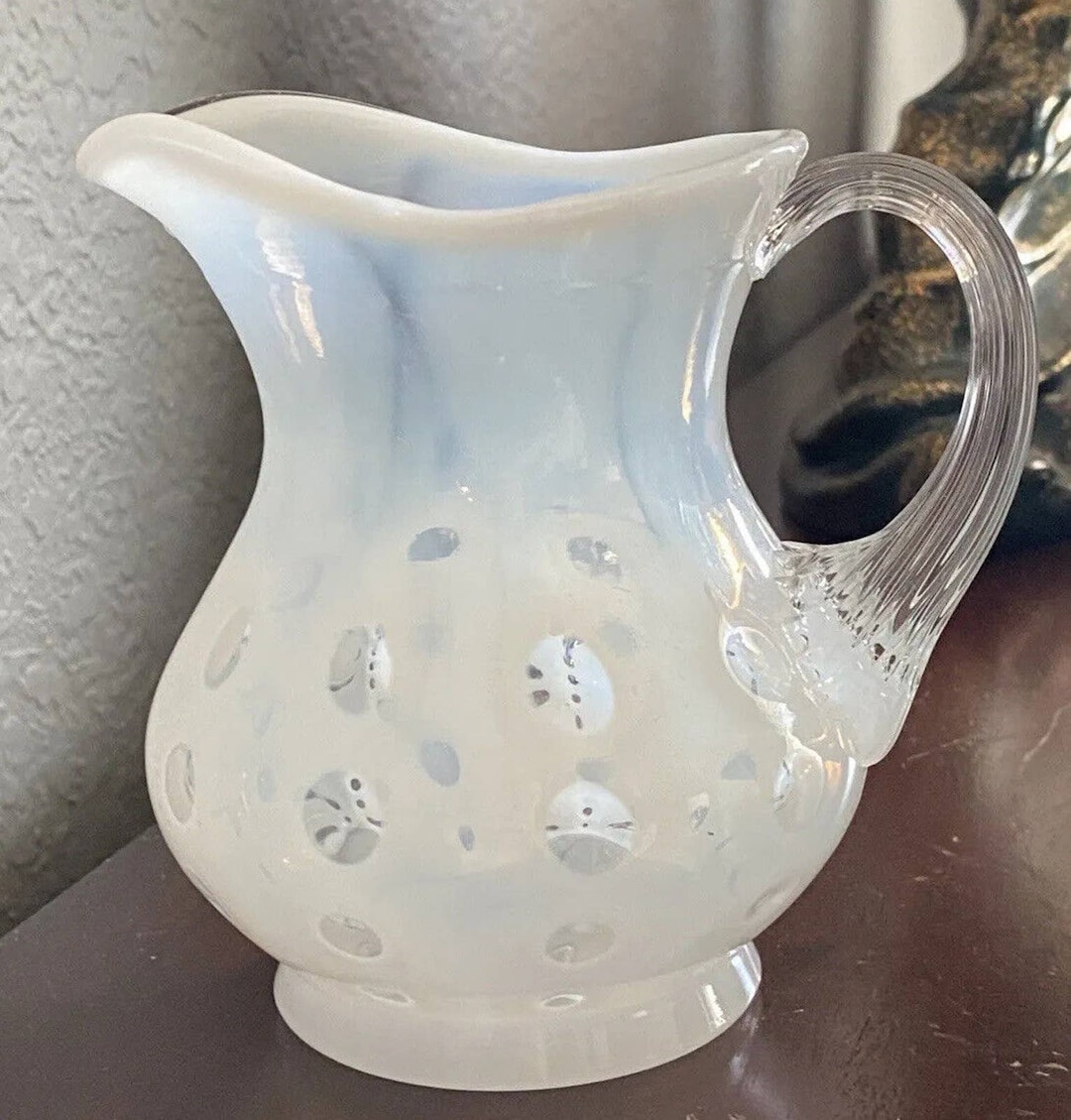 Vintage Fenton White Coin Dot Creamer Pitcher Small Opalescent 4” Glass ...