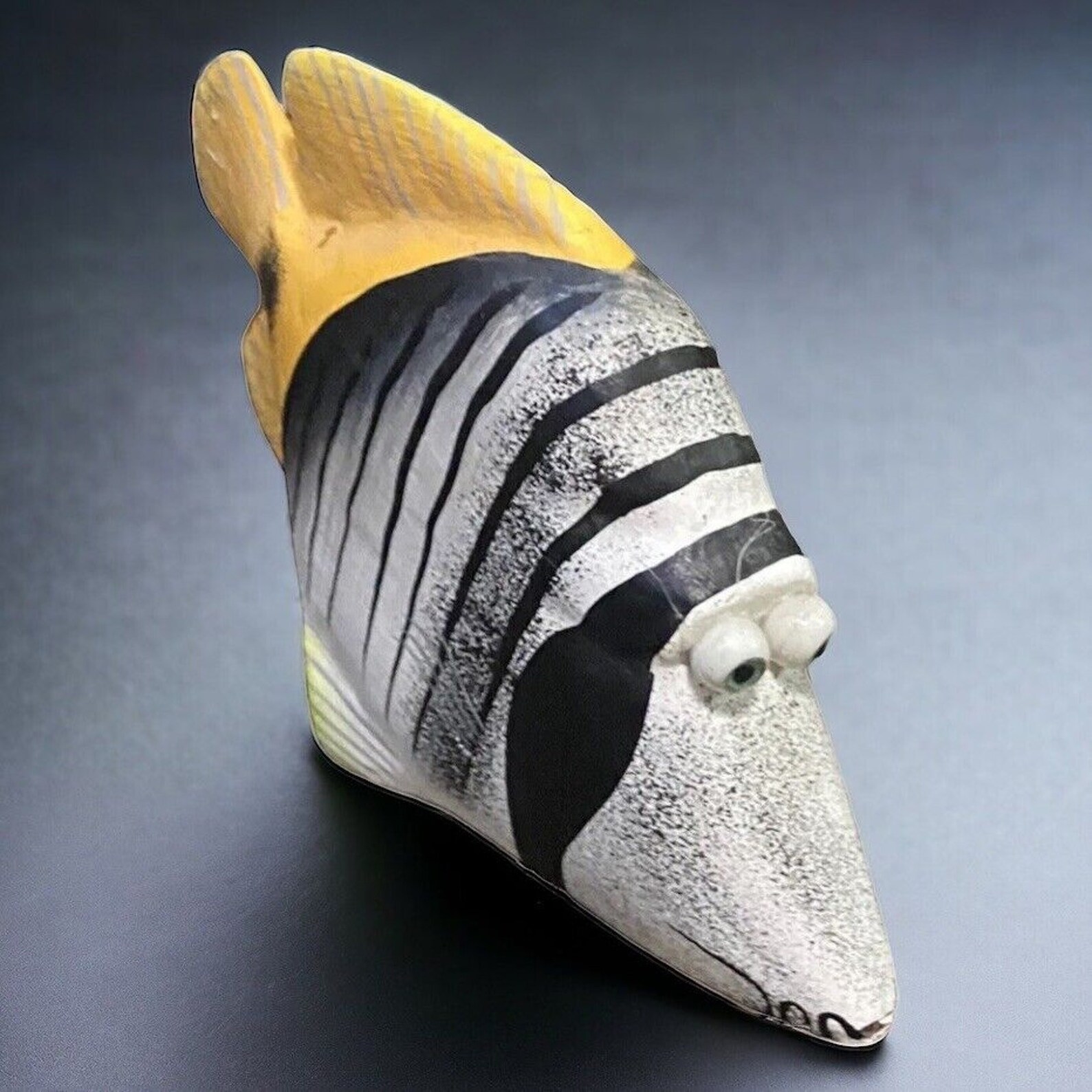 Vtg Wood Painted Angel Fish Sculpture Figurine Folk Art Human Eyes ...