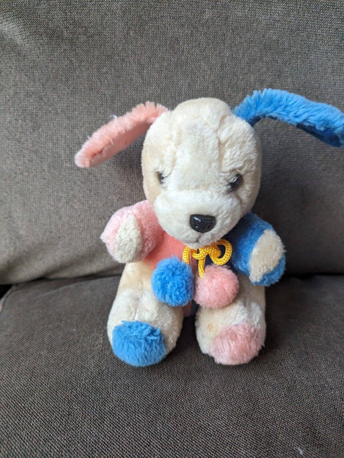 Vintage Plush Puppy Dog Stuffed Animal 1980s Pastel Pink Blue Baby Pom ...