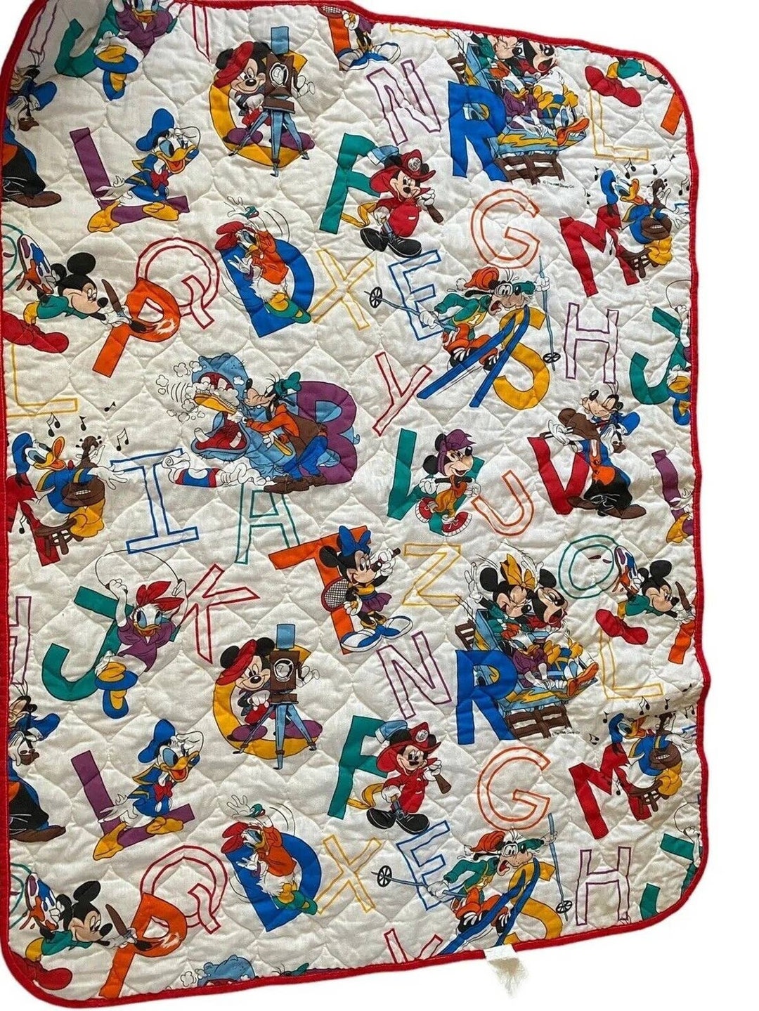 Vtg Dundee Disney Mickey Mouse Alphabet Baby Blanket Quilt USA Throw ...
