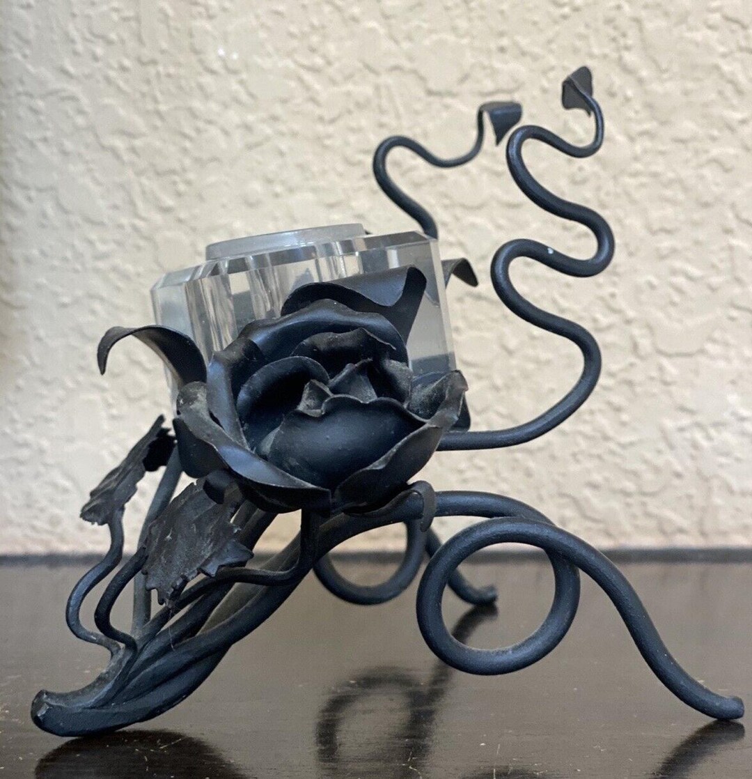 Antique Cast Iron Rose Inkwell Art Nouveau Flower Vase Crystal Gothic ...