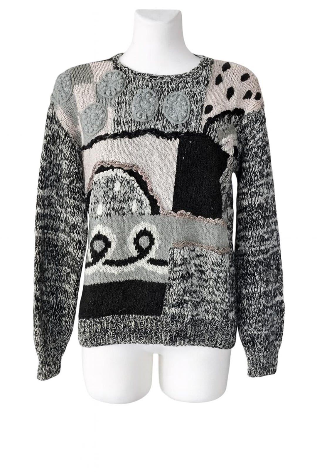 Vintage Jason Maxwell Sweater 3d Textured Women S Black White 80s Gray ...