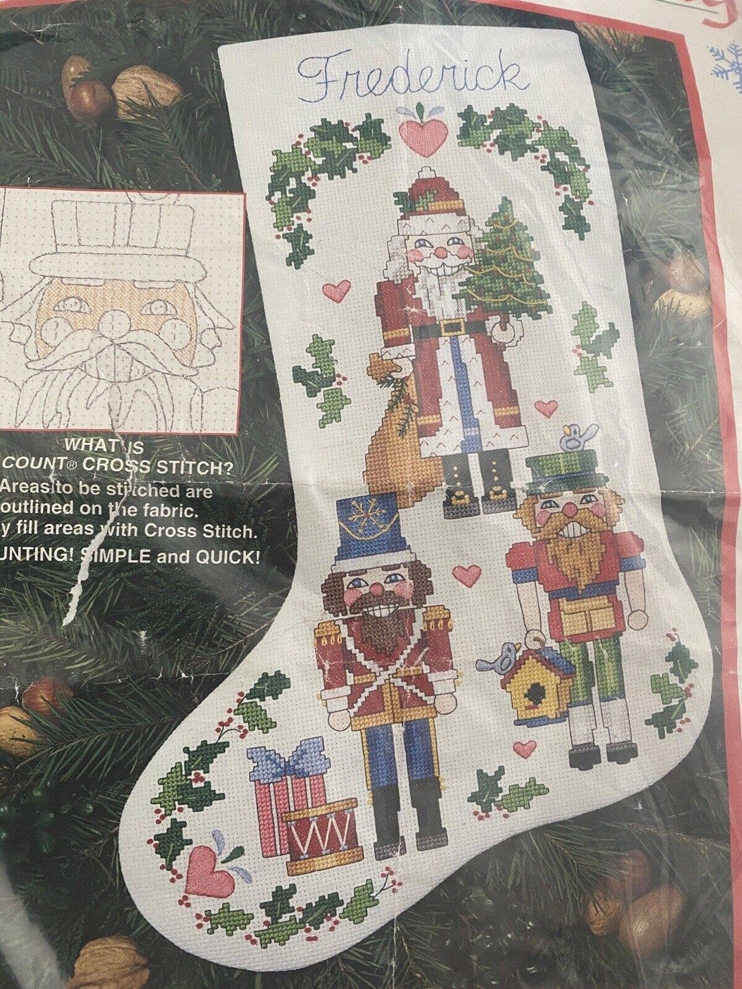 Vtg Dimensions Christmas Stocking Jorie Martin Cross Stitch Nutcracker ...