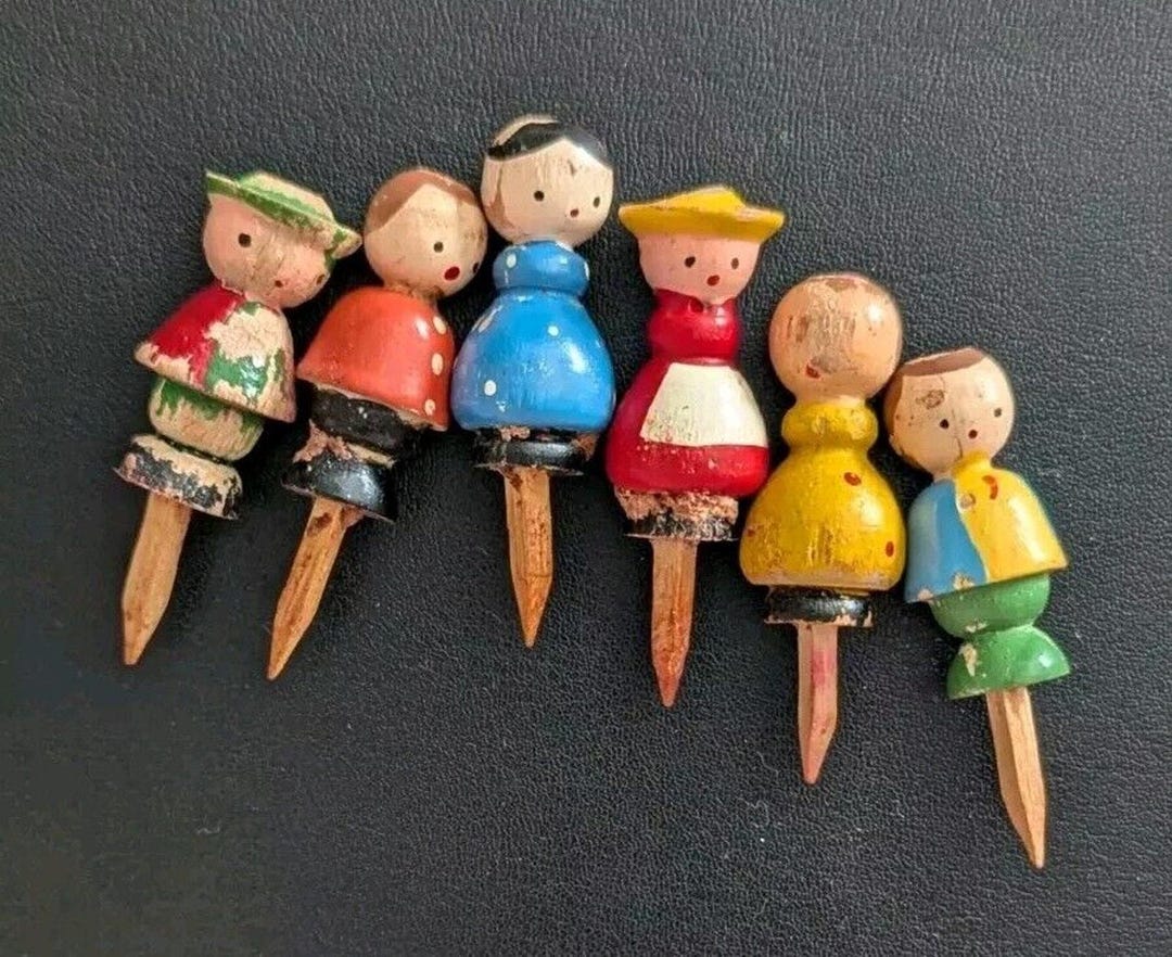 Erzgebirge Cake Dessert Toppers Set Wooden German Picks Vtg People - Etsy