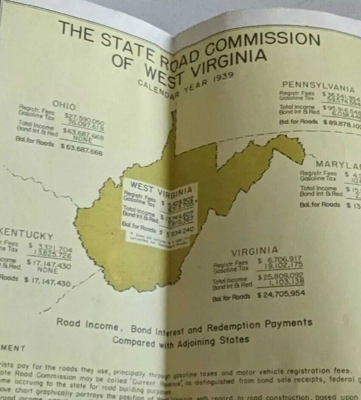 Vtg 1939 West Virginia Highway Map Tourism Brochure Travel State Road ...