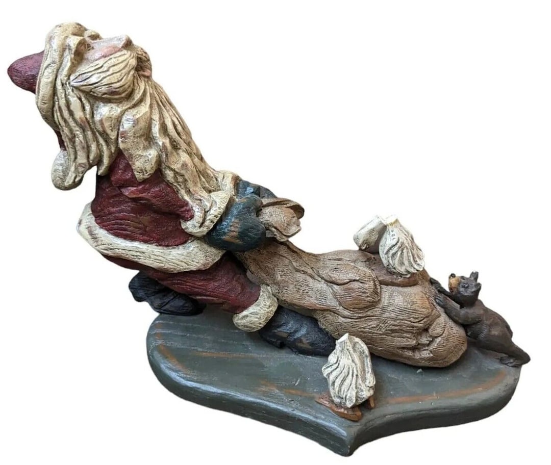American Chestnut Folk Art Santa All His Friends Sculpture Sled Figure ...