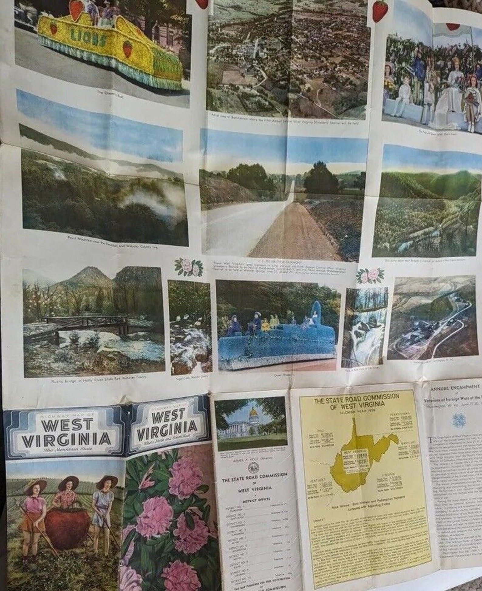 Vtg 1939 West Virginia Highway Map Tourism Brochure Travel State Road ...