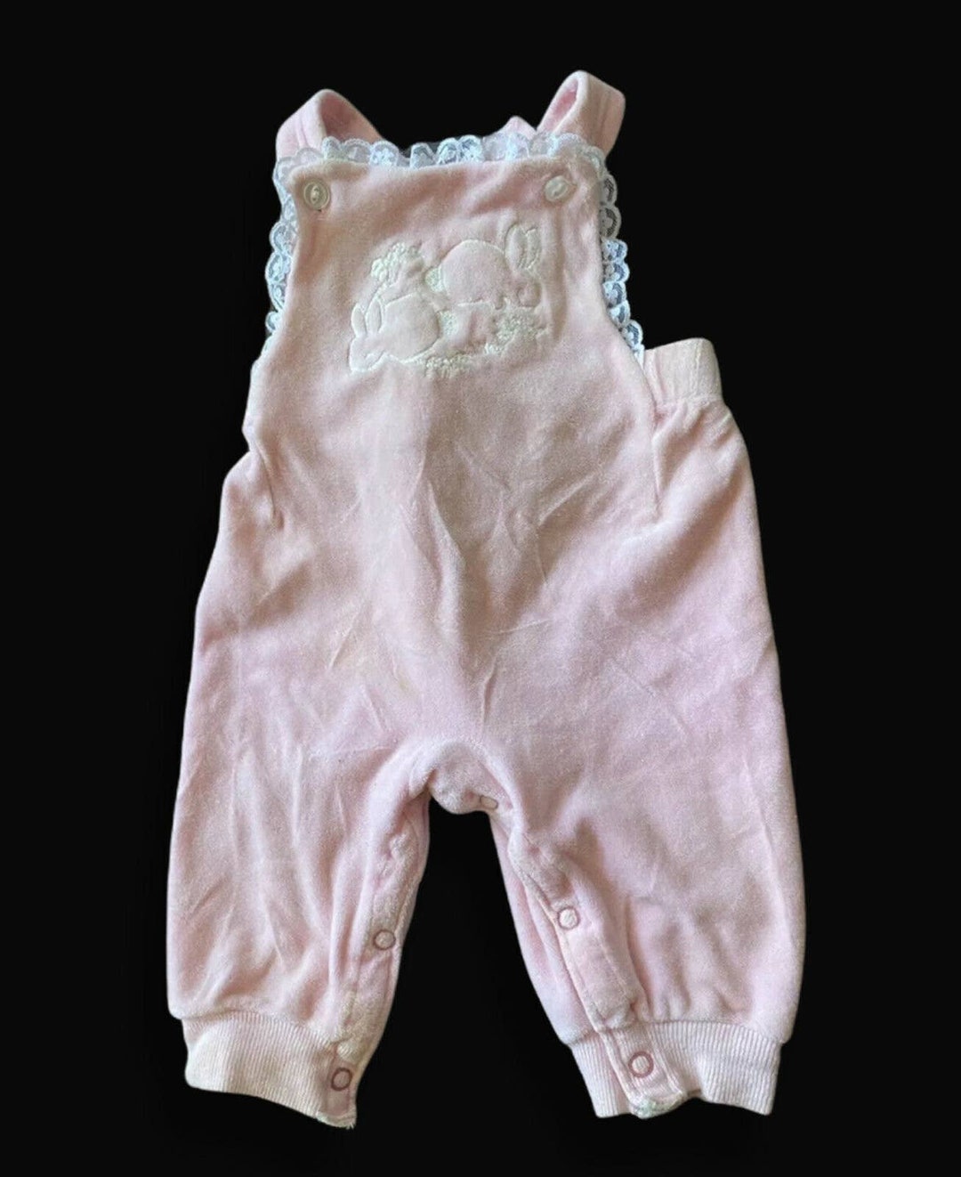 Vintage Carters Pink Bunny Rabbit Overalls Baby 6 Months Velvet Lace ...