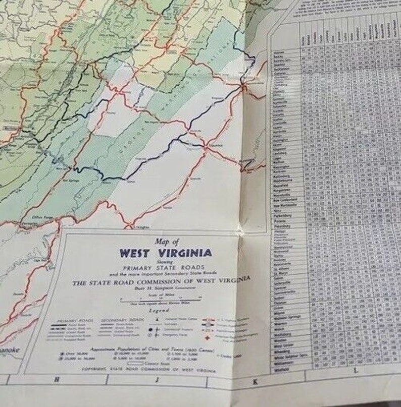 Vtg 1939 West Virginia Highway Map Tourism Brochure Travel State Road ...
