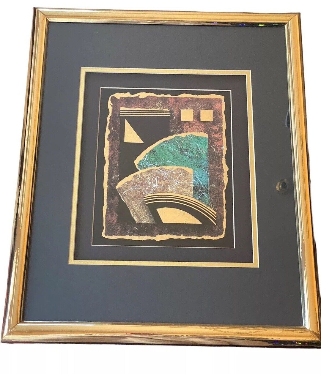Steven Norte Abstract Collage Art Print Fragments Black Gold Frame 80s ...