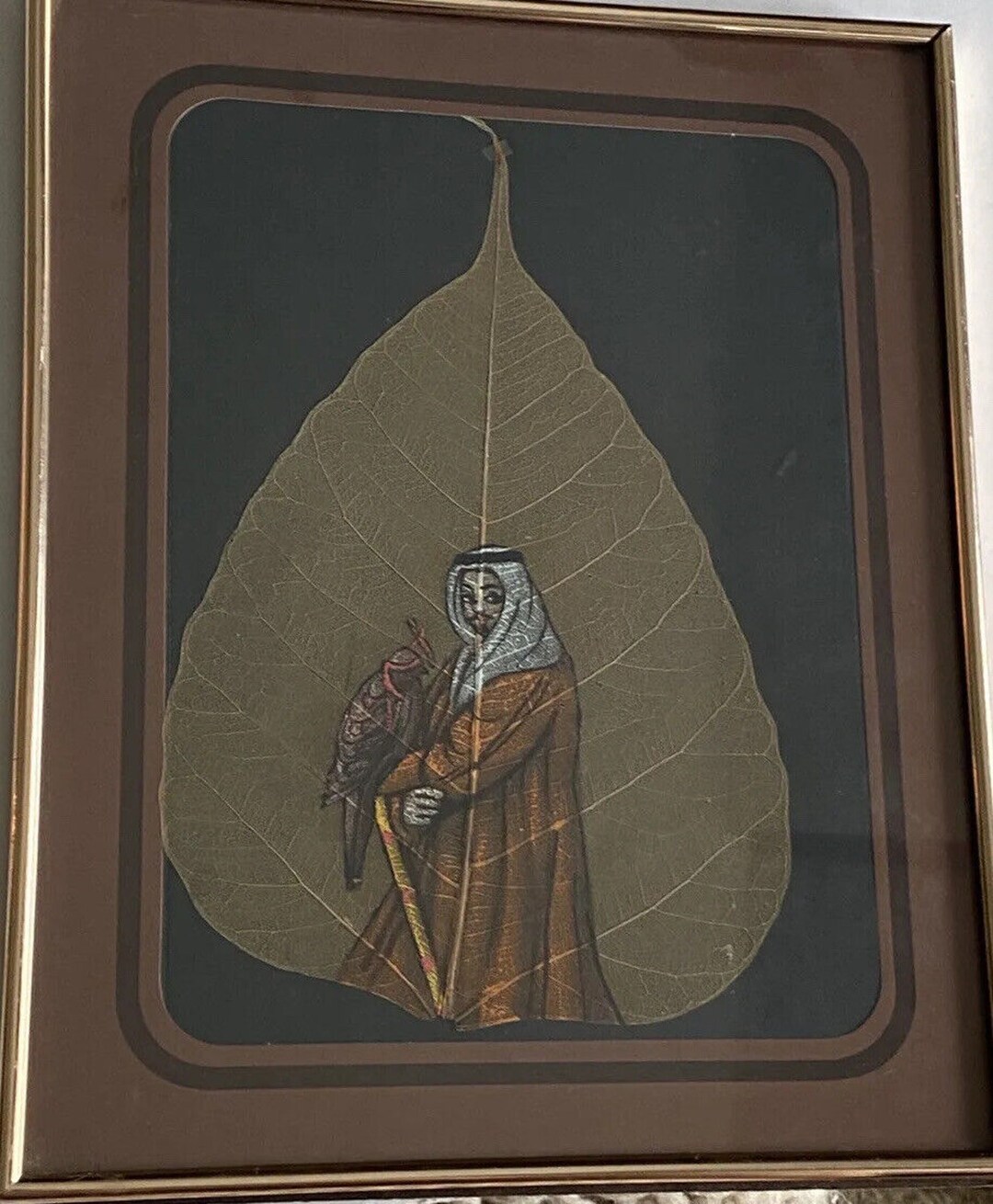 Peepal Tree Leaf Painting Framed Bird Hindu Man India Art Bodhi Sacred ...