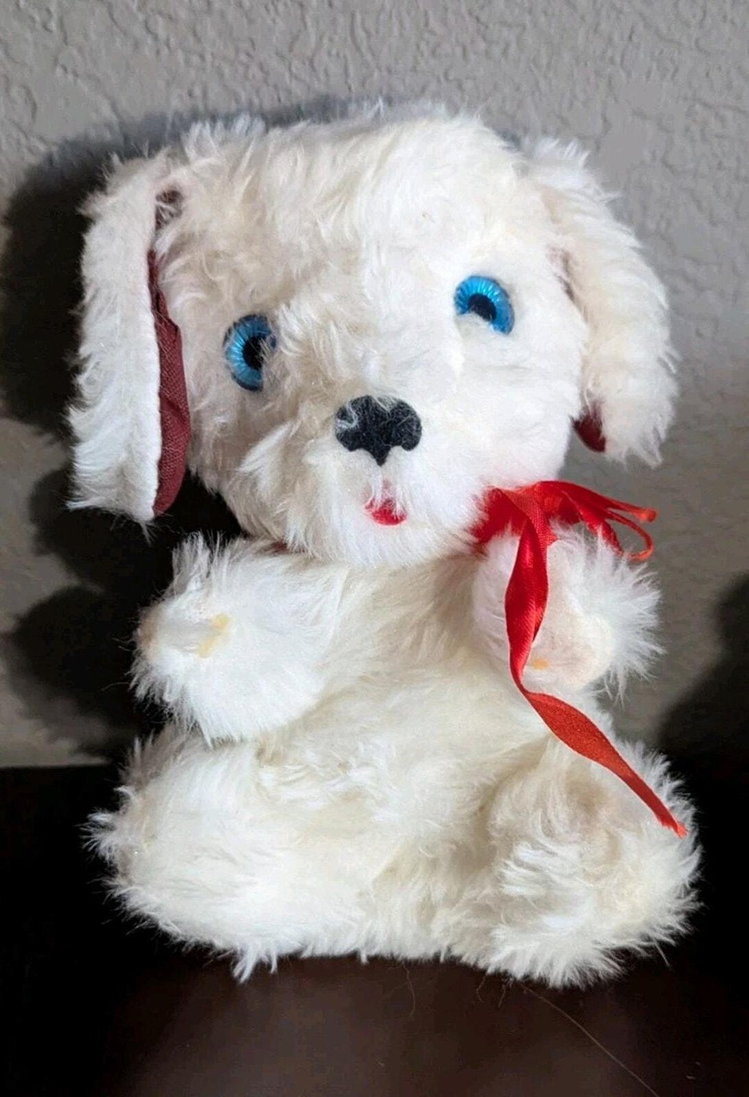 Vtg Rushton Dog Plush White Red Stuffed Animal Toy Blue Eyes Puppy ...
