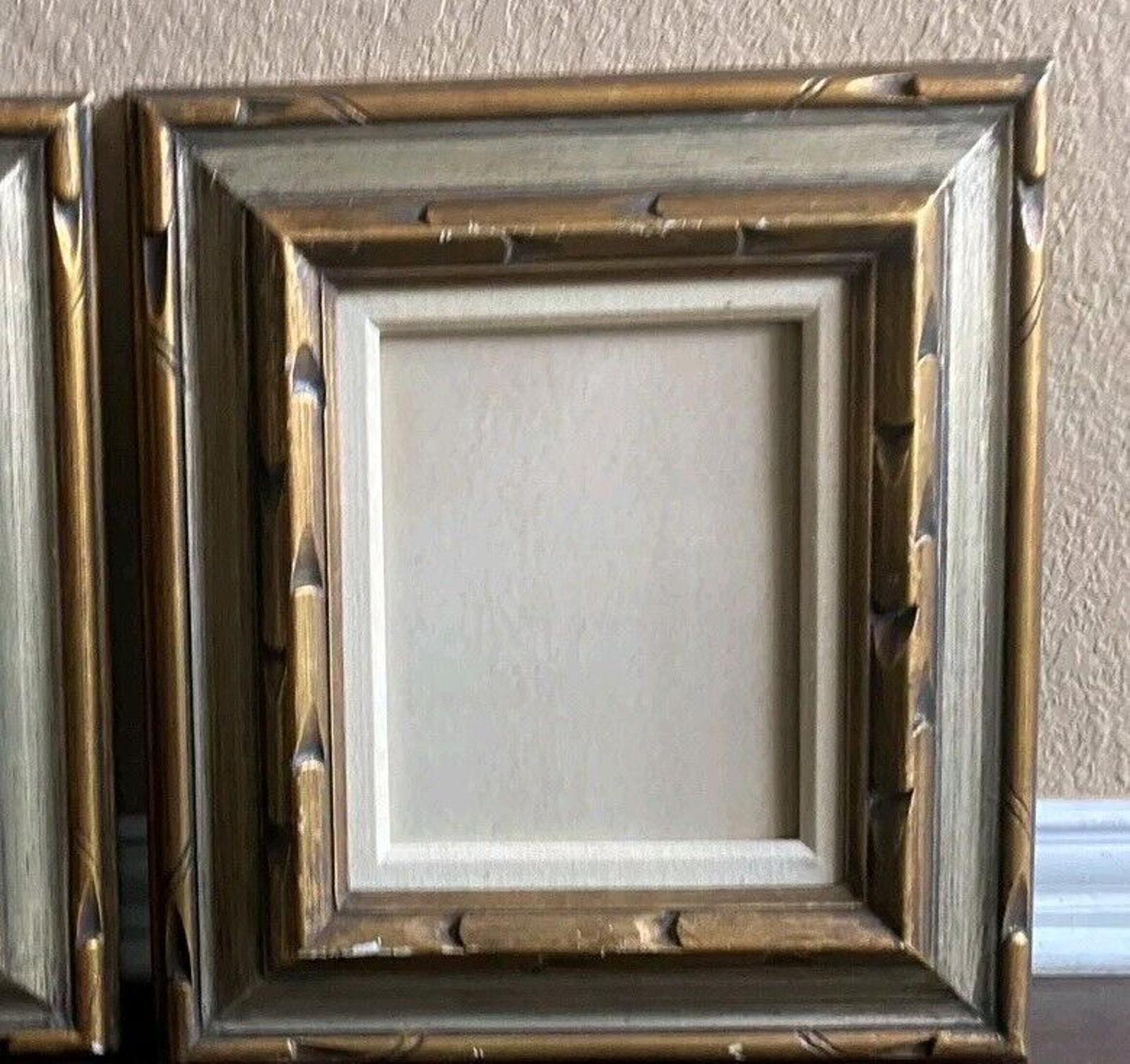 Vtg Hand Carved Wooden Gold Picture Frame Set Linen 8x10 Art Layered ...