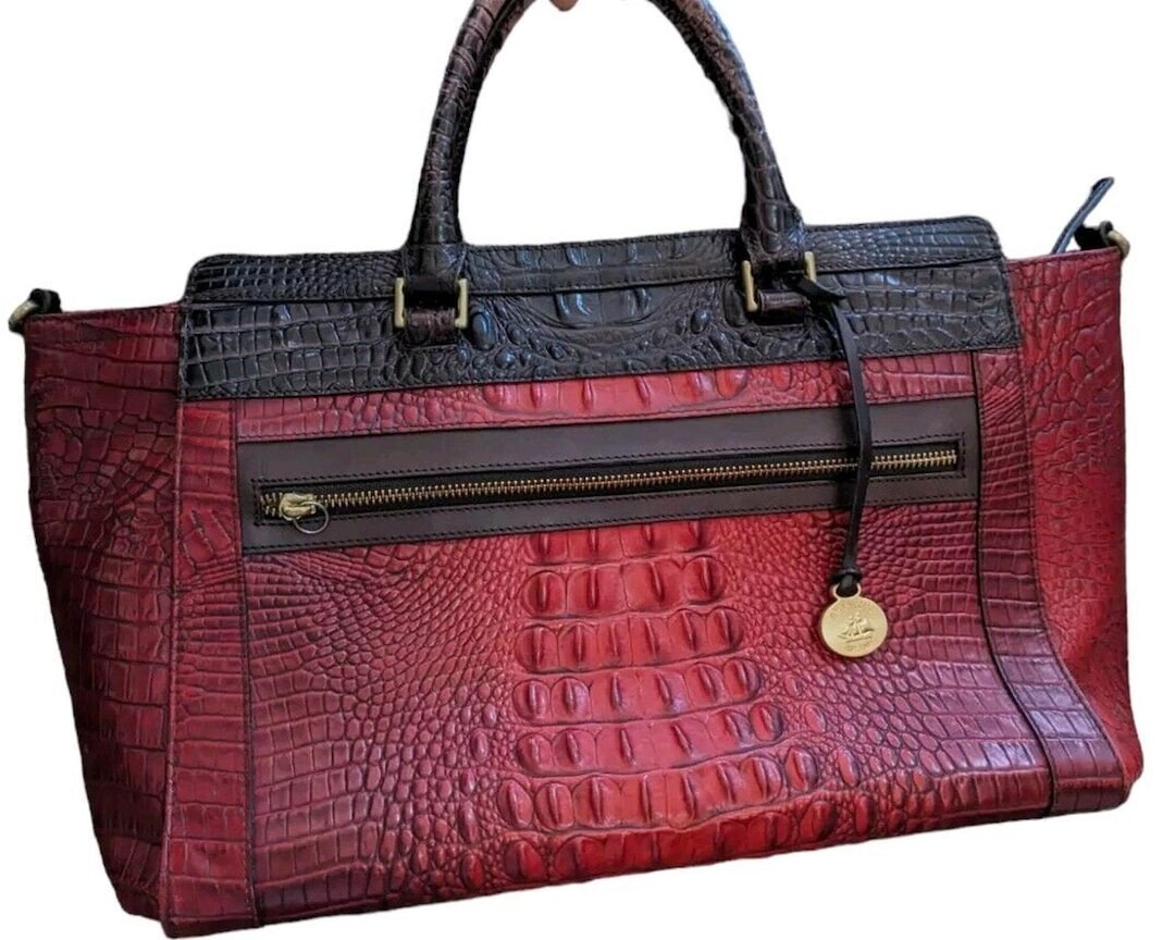 Brahmin Ruby Red Brown Anna Satchel Purse Crocodile Embossed Tote Bag ...