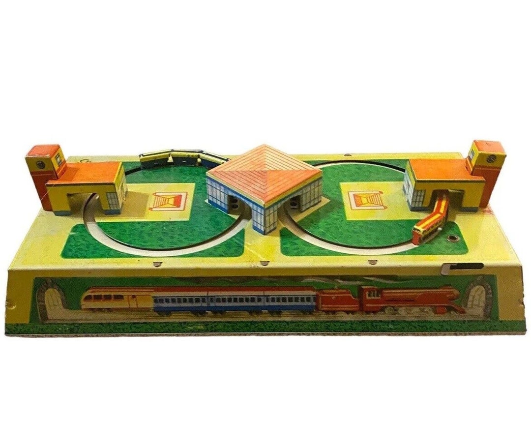 Vtg Russian Wind up Mini Train Track Toy Aopota Tin Litho 50s Metal ...