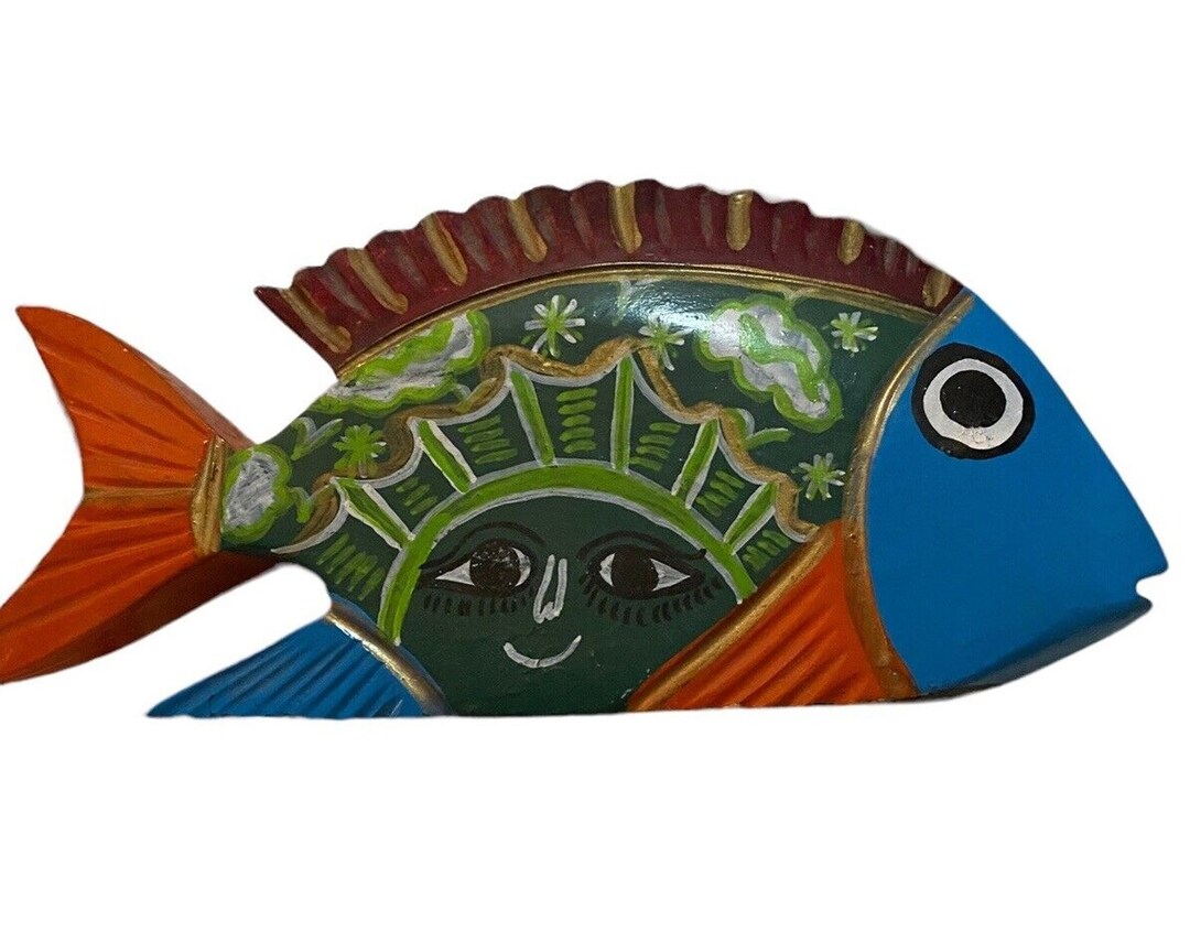Vtg Mexican Wood Carved Fish Folk Art Oaxaca Handpainted Figure ...
